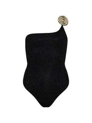 Oseree Spiral One-shoulder Swimsuit - Black