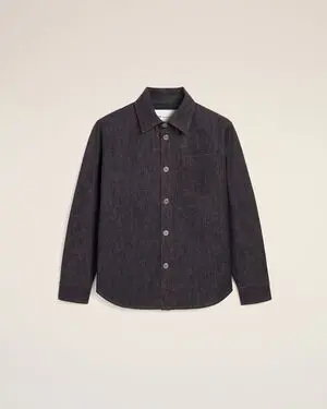 AMI Paris Blue Cotton Overshirt With De Coeur Logo