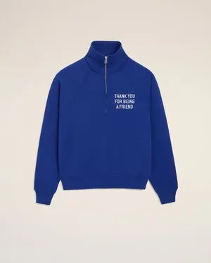 AMI Paris Blue Zipped Cotton 'thank You For Being A Friend' Sweatshirt Blue - Royal Blue