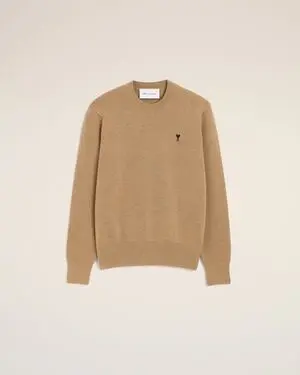 AMI Paris AMI Paris Crewneck Wool Sweater With Ami De Coeur Embroidery Camel Chine/black