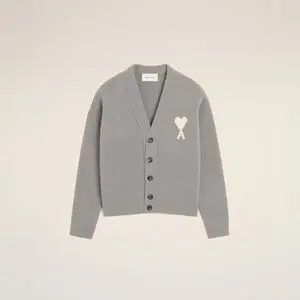 AMI Paris Grey Alpaca Cardigan - Ash Gray/ecru