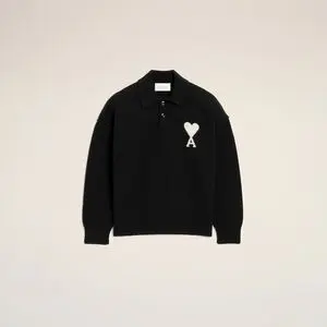 AMI Paris Black Wool Polo