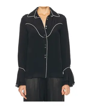 Johanna Ortiz Piped-cuff Shirt - Black/beige
