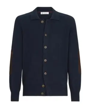 Brunello Cucinelli Cashmere Cardigan With Shirt-style Collar And Buttons - Black