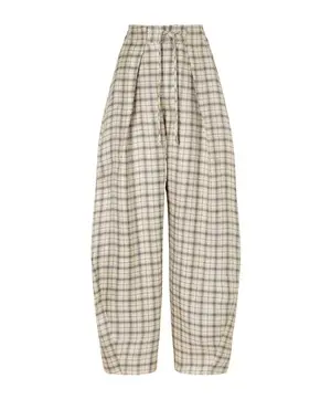 KALLMEYER Clemence Pleated Plaid Casual Pants - Nude