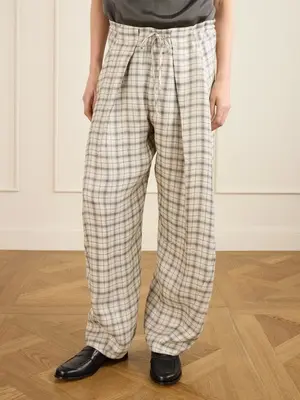 KALLMEYER Pleated Plaid Linen Blend Trousers