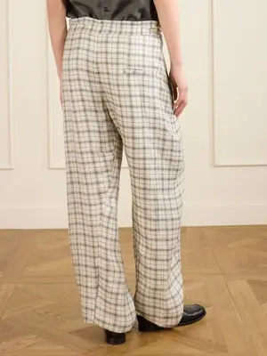 KALLMEYER Pleated Plaid Linen Blend Trousers