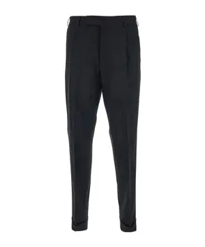 PT TORINO Wool Stretch Tapered Legs Cuffed Hem Pants - Black