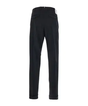 PT TORINO Wool Stretch Tapered Legs Cuffed Hem Pants - Black