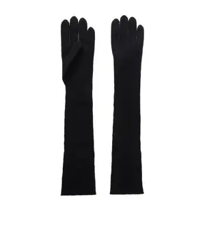 THE ELDER STATESMAN Ribbed Cashmere Elbow Gloves - Black