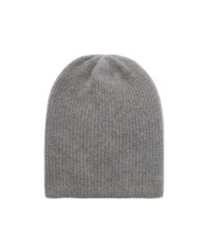 THE ELDER STATESMAN Watchman Ribbed Cashmere Beanie - Light Gray