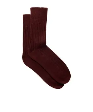 THE ELDER STATESMAN Ribbed Cashmere Socks - Wine Red