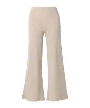 THE ELDER STATESMAN Ribbed Blend Wide-leg Casual Pants - Beige