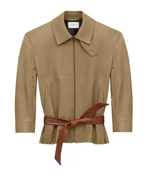 Saint Laurent Belted Jacket In Lambskin - Brown
