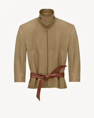 Saint Laurent Belted Jacket In Lambskin