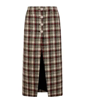 Rabanne Tartan Pattern Midi Skirt With Button Detailing - Black/orange/cream