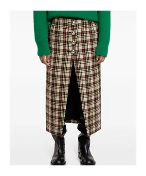 Rabanne Tartan Pattern Midi Skirt With Button Detailing