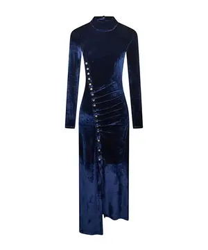 Rabanne Draped Velvet Long Dress - Black