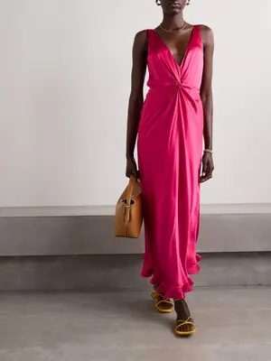 Saloni Sleeveless V-neck Maxi Dress With Ruffled Skirt
