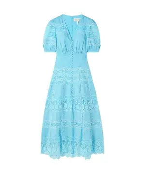 Saloni Spliced Pleated Dress - Blue