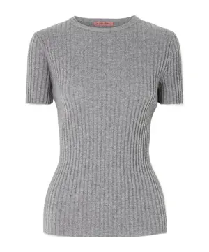THE ELDER STATESMAN Ribbed Cashmere Short-sleeved Knit Sweater - Grey