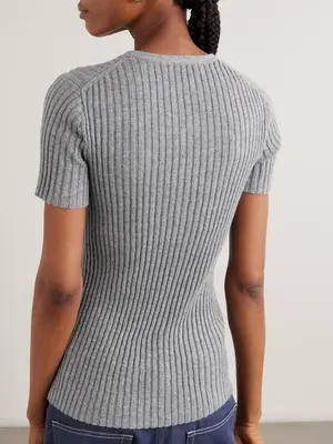 THE ELDER STATESMAN Ribbed Cashmere Short-sleeved Knit Sweater