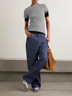 THE ELDER STATESMAN Ribbed Cashmere Short-sleeved Knit Sweater