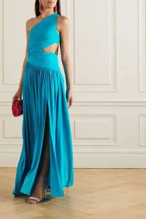 Michael Kors Pleated Knitted One Shoulder Maxi Dress
