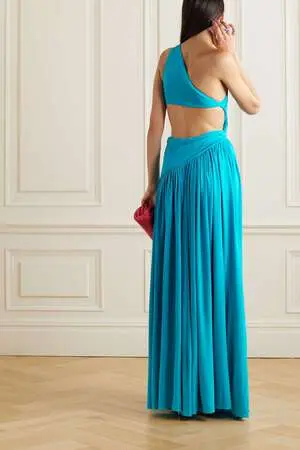 Michael Kors Pleated Knitted One Shoulder Maxi Dress