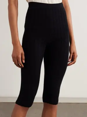 THE ELDER STATESMAN Diana Ribbed Cashmere Cropped Leggings
