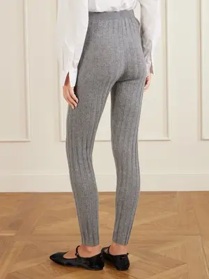 THE ELDER STATESMAN Ribbed Cashmere Leggings - Gray