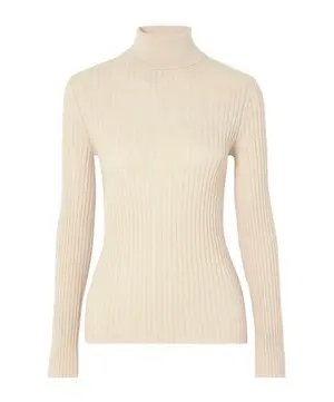 THE ELDER STATESMAN Ribbed Cashmere Turtleneck Sweater - Off White