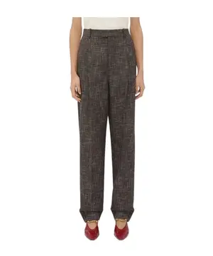 Bottega Veneta Wool And Cotton Pied De Poule Trousers - Black/charcoal Gray/camel