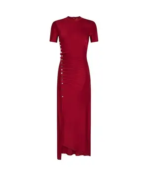 Rabanne Gathered Jersey Crewneck Maxi Dress