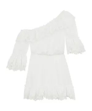 Saint Laurent One-shoulder Ruffled Dress In Cotton Poplin