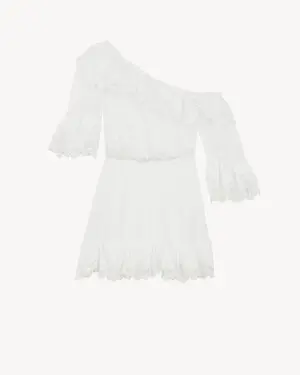 Saint Laurent One-shoulder Ruffled Dress In Cotton Poplin