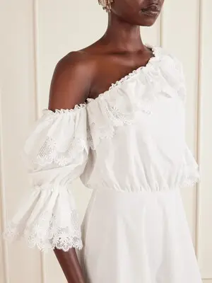 Saint Laurent One-shoulder Ruffled Dress In Cotton Poplin - Off-white