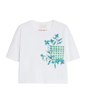 IBLUES Cropped T-shirt With Embroidered Floral Detail