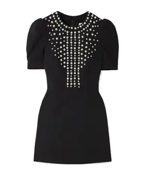 Rebecca Vallance Puff-sleeve Pearl-embellished Mini Dress - Black