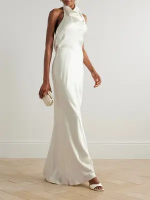 Rebecca Vallance Attia Silk Satin Halterneck Maxi Dress With Open Back