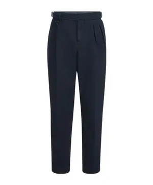 Brunello Cucinelli Cotton Chevron Trousers With Double Pleats And Waist Tabs - Navy Blue