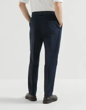 Brunello Cucinelli Cotton Chevron Trousers With Double Pleats And Waist Tabs - Navy Blue