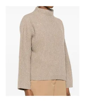 Brunello Cucinelli High-neck Long-sleeve Knitwear With Ribbed Details