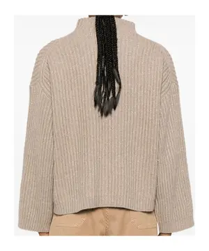 Brunello Cucinelli High-neck Long-sleeve Knitwear With Ribbed Details