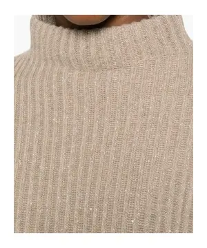 Brunello Cucinelli High-neck Long-sleeve Knitwear With Ribbed Details