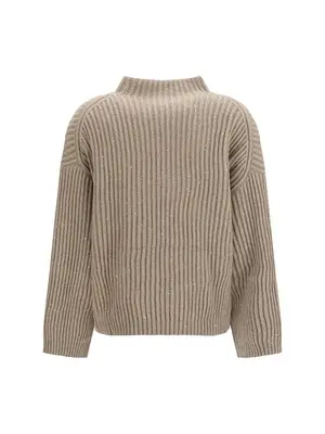 Brunello Cucinelli High-neck Long-sleeve Knitwear With Ribbed Details