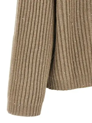 Brunello Cucinelli High-neck Long-sleeve Knitwear With Ribbed Details