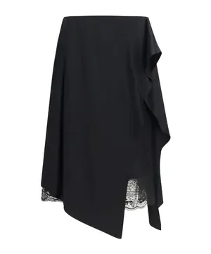Acne Studios Satin Ruffle Skirt With Lace Trim - Black