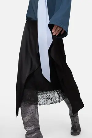 Acne Studios Satin Ruffle Skirt With Lace Trim - Black