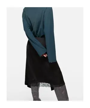 Acne Studios Satin Ruffle Skirt With Lace Trim - Black